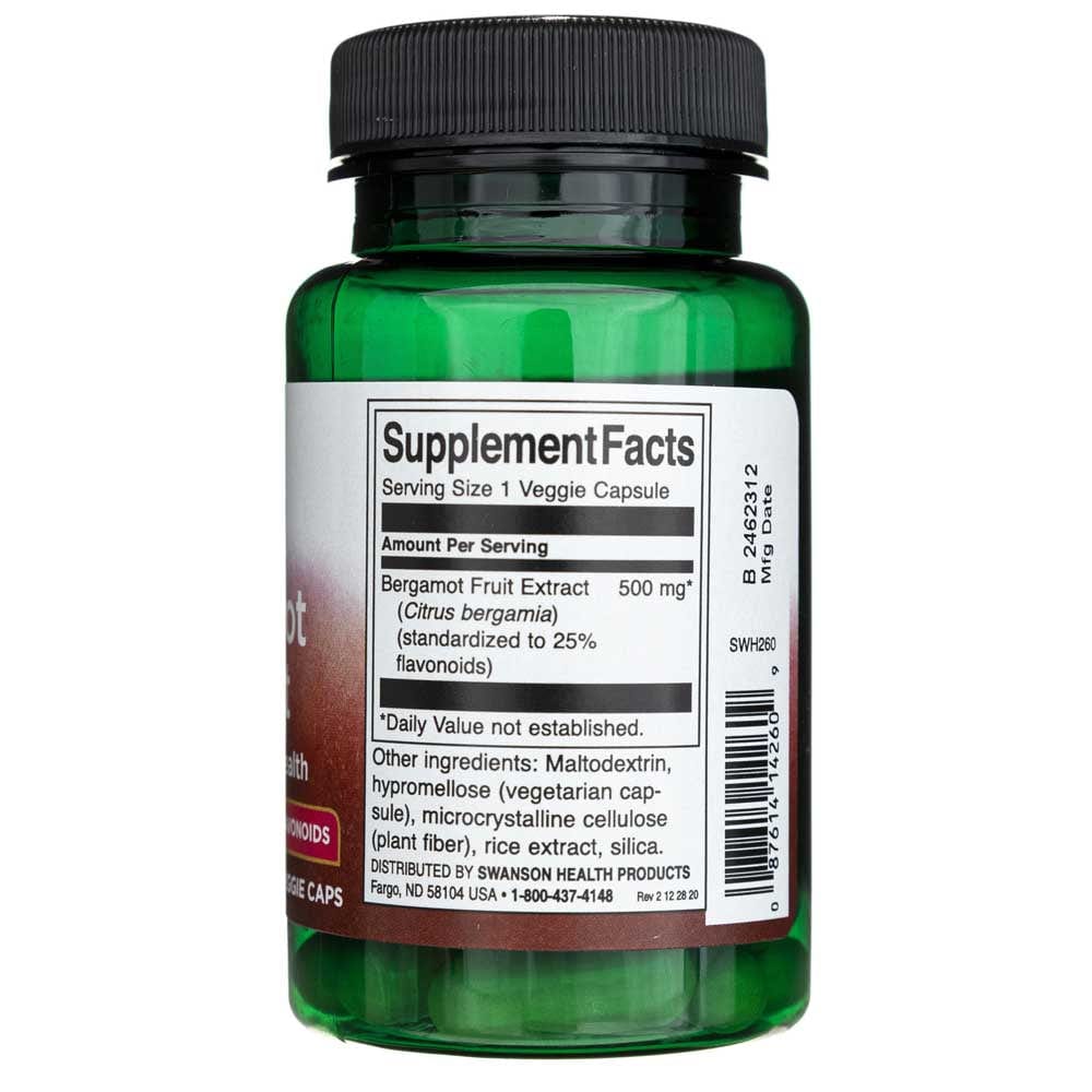 Swanson Bergamot Extract 500 Mg 30 Veg Capsules Medpak